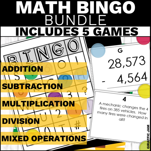 Math Bingo 4th Grade Math Review Game for All Operations BUNDLE ...