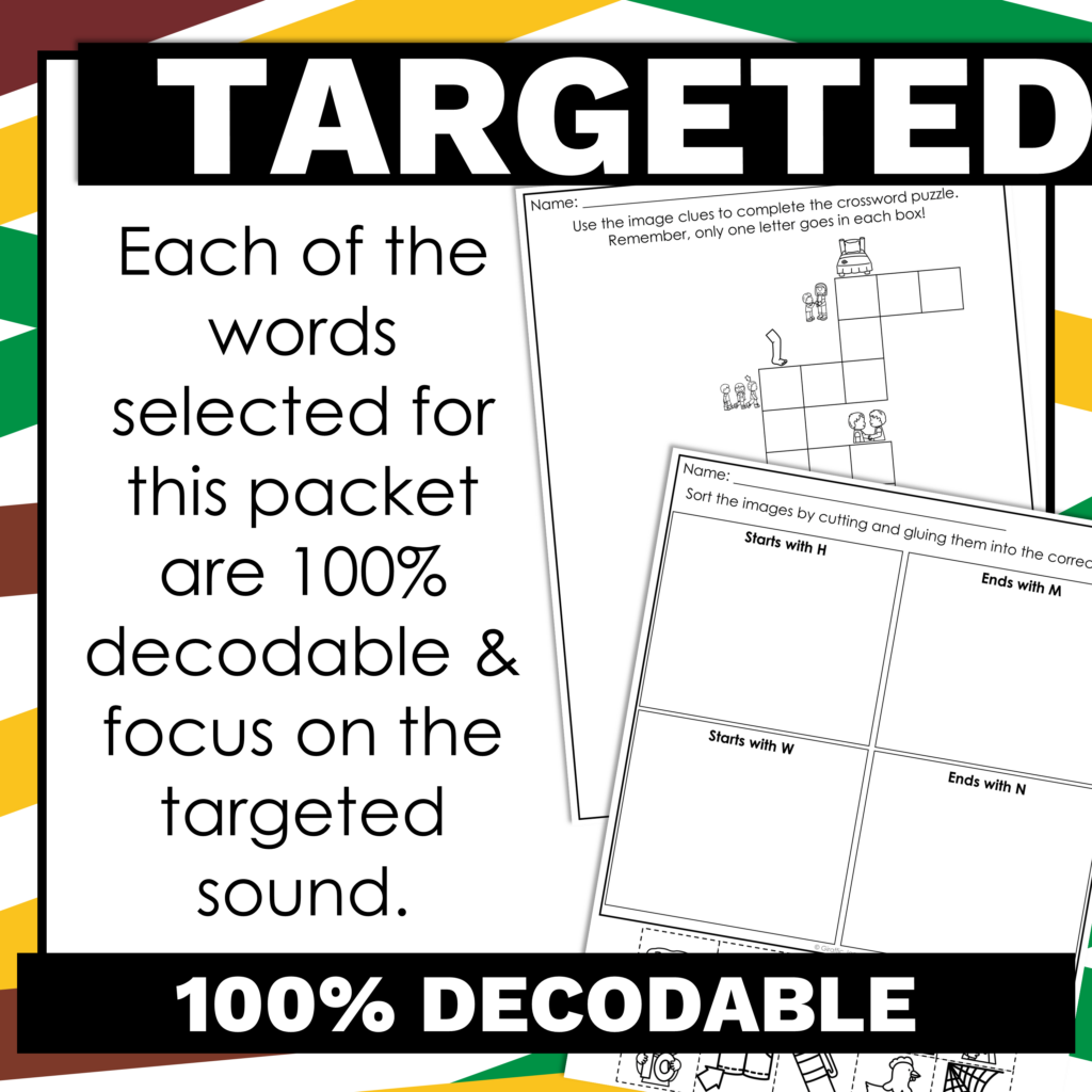 Decodable Phonics Worksheets CVC Word Phonics Practice Activities Short ...