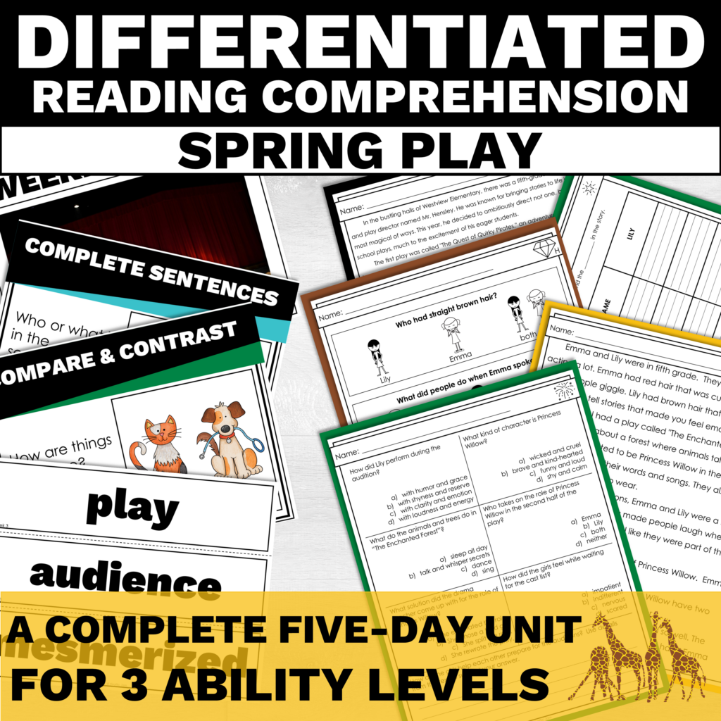 Spring Play Differentiated Reading Comprehension Passage and Questions ...